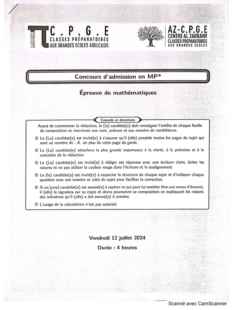 Concours MP Etoile Zahrawi 2024 | PDF