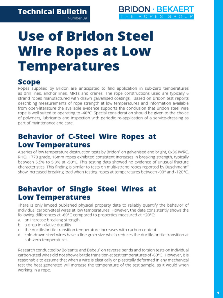 Use of Bridon Steel Wire Ropes at Low Temperatures: Scope | PDF ...