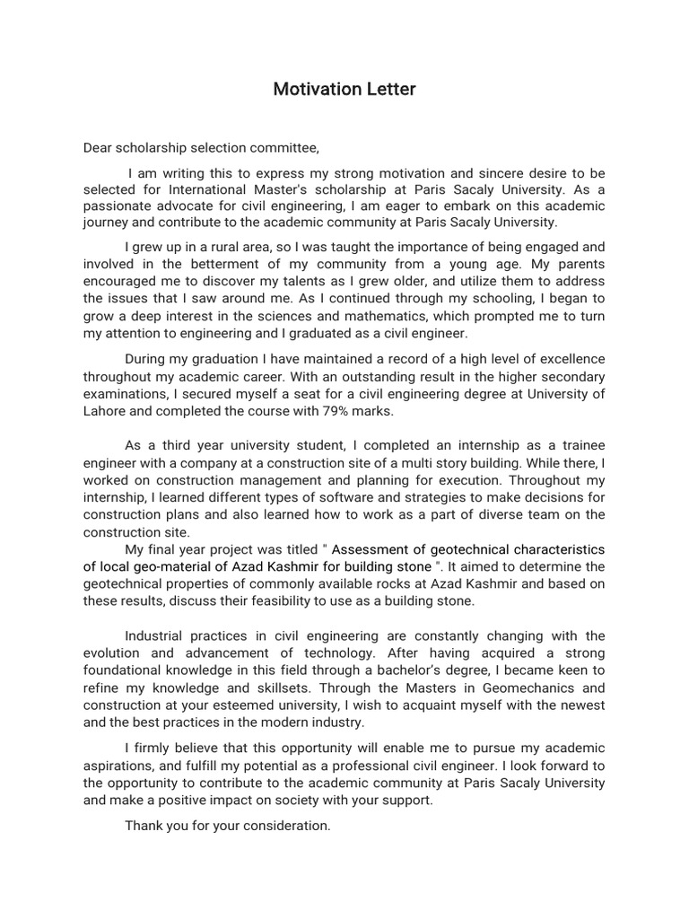 Motivation Letter | PDF | Motivation | Motivational