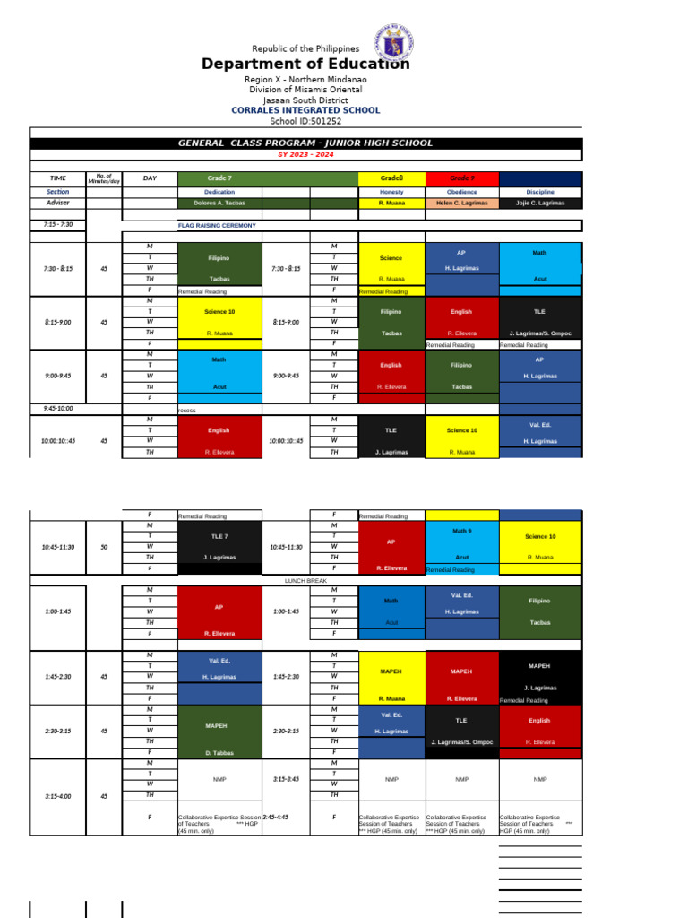 General Class Program Junior HS With NMPHGP | PDF | Philippines