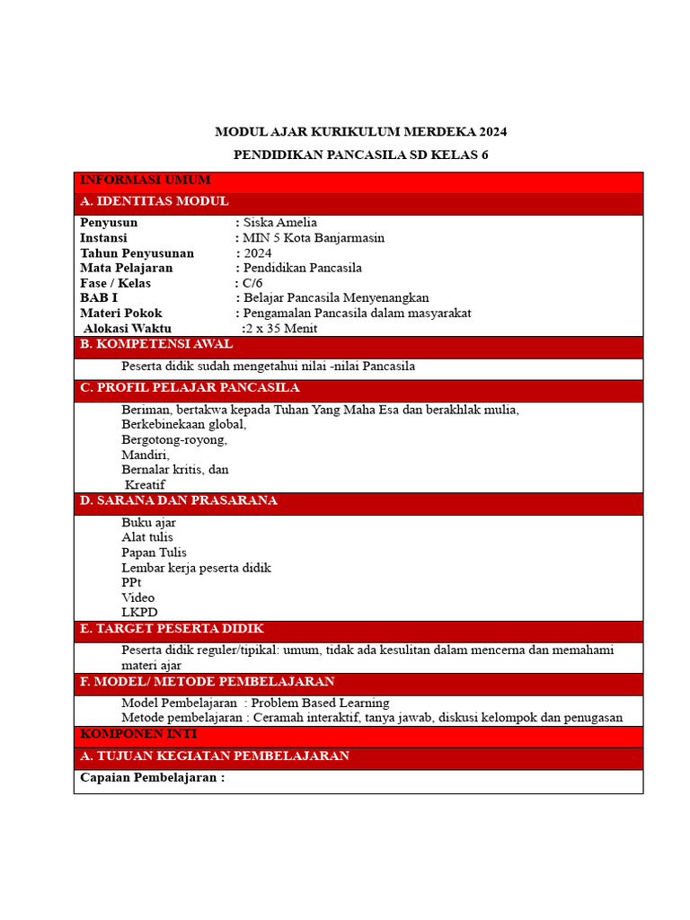 Modul Ajar Penddikan Pancasila (UTS) | PDF