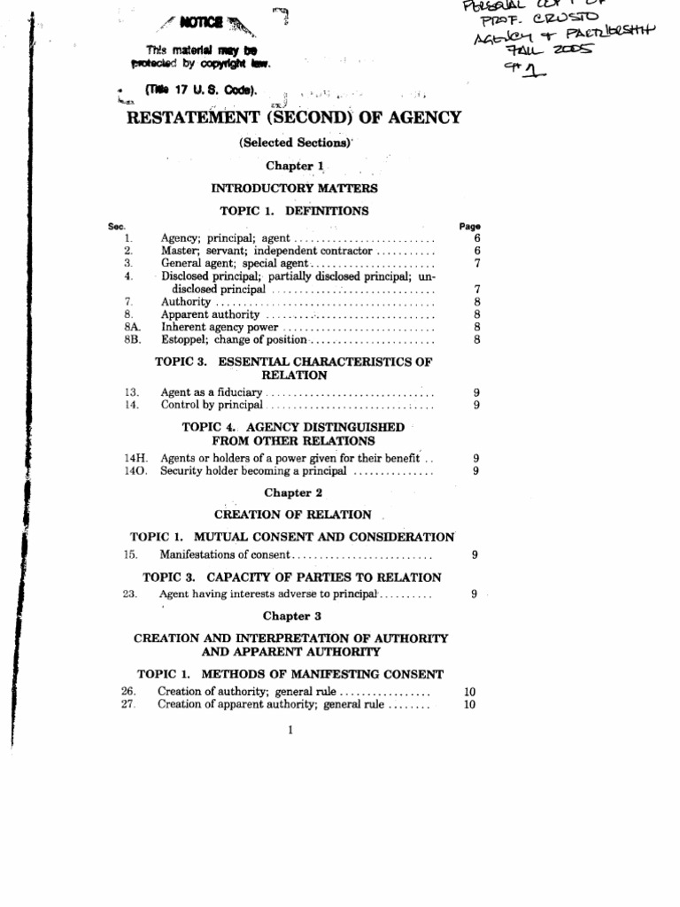 Restatement Second of Agency | PDF