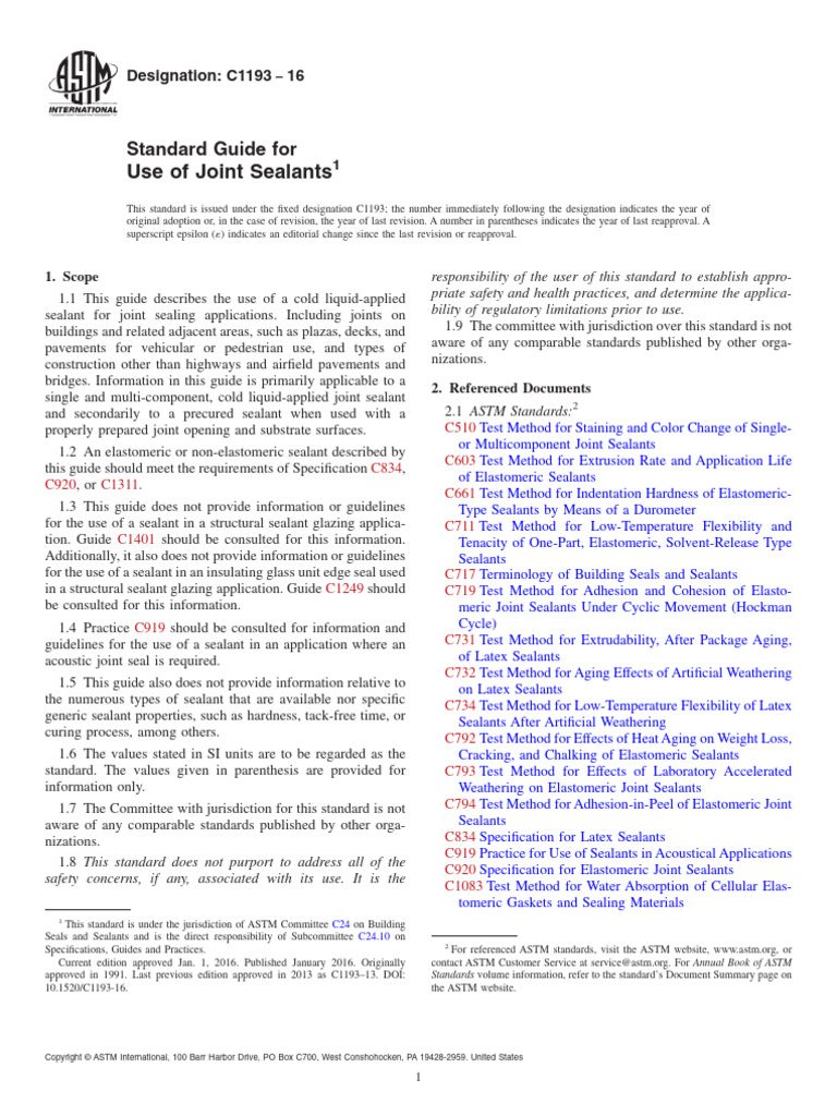 ASTM C1193-16 Standard Guide For Use of Joint Sealants | PDF | Adhesion ...