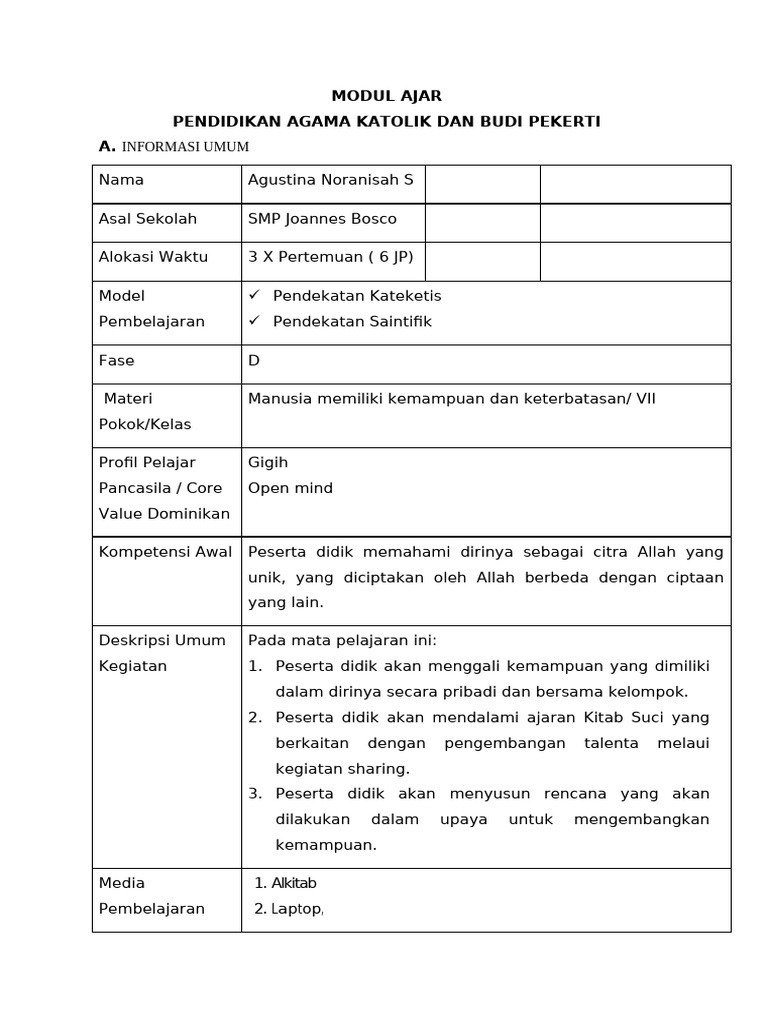 Contoh Modul Ajar Ber-Ppd | PDF