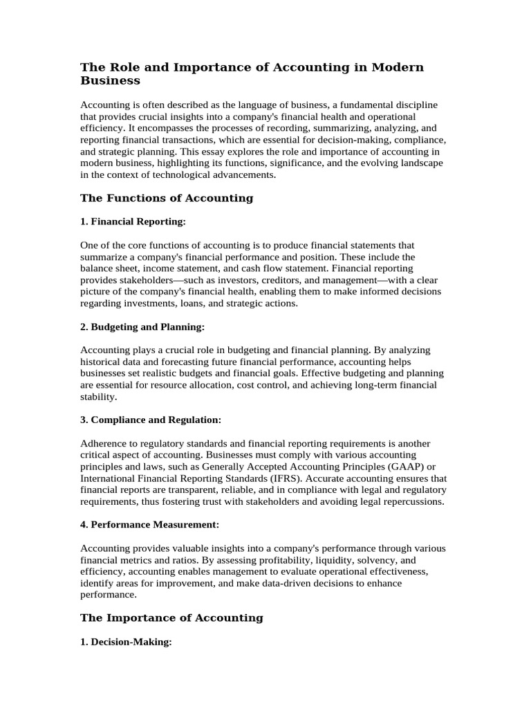 The Role and Importance of Accounting | PDF | Accounting | Financial ...