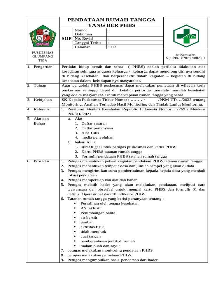 Contoh Sop Titeue PHBS | PDF