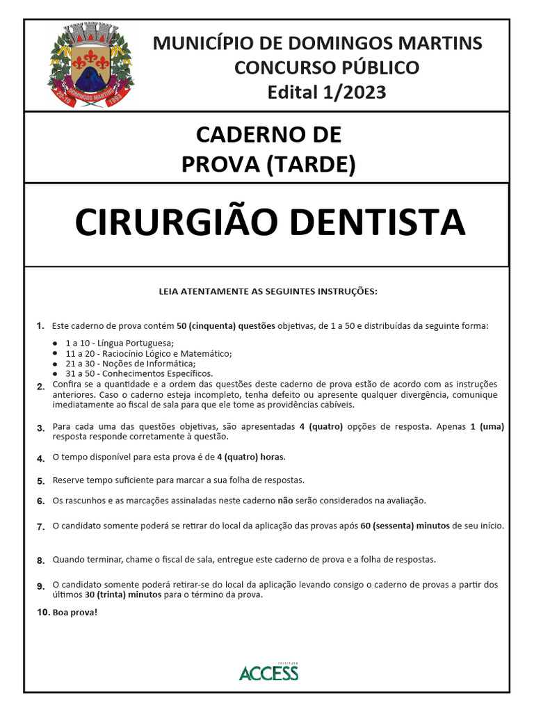 2024 - Prova - Dentista (ACCESS) | PDF | Odontologia | Patente