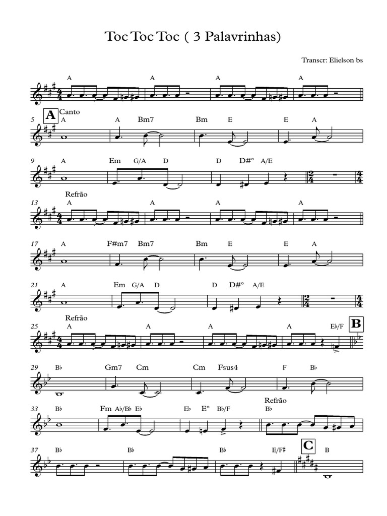 Toc Toc Toc (3 Palavrinhas) - Partitura Completa | PDF
