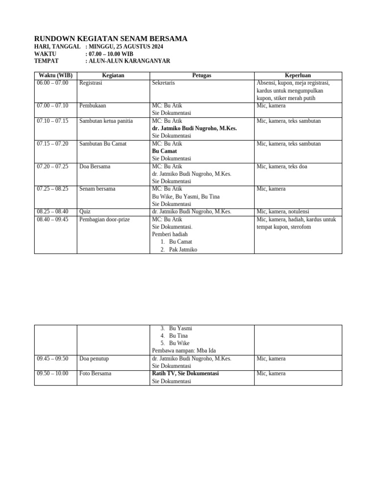 Rundown Kegiatan Senam Bersama | PDF