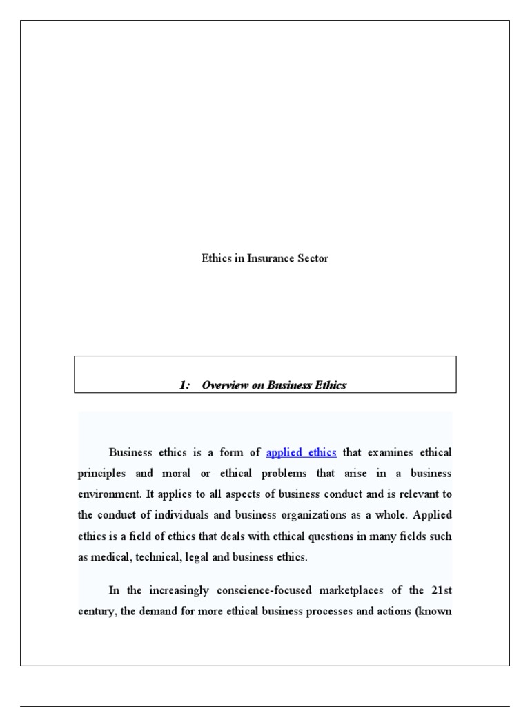 Ethics in Insurance Sector | PDF | Business Ethics | Insurance