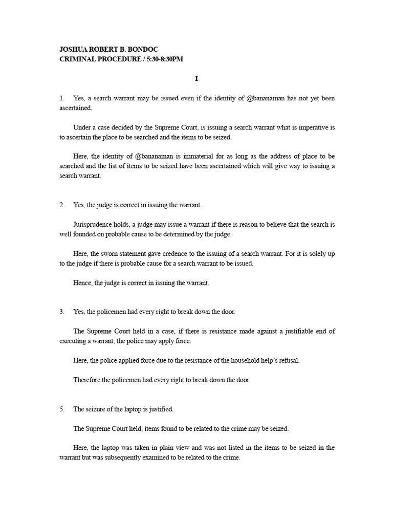 Criminal Procedure Case Analysis | PDF | Search Warrant | Acquittal