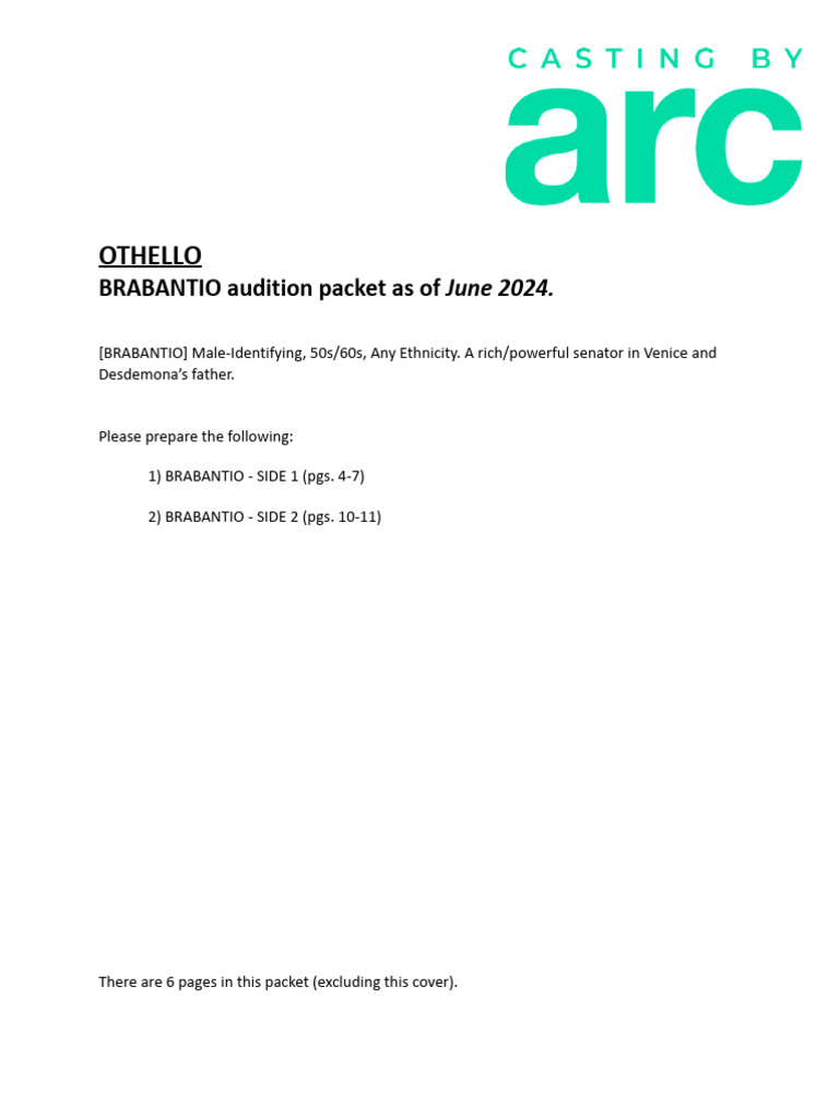 Brabantio Audition Packet for Othello | PDF | Iago | Othello