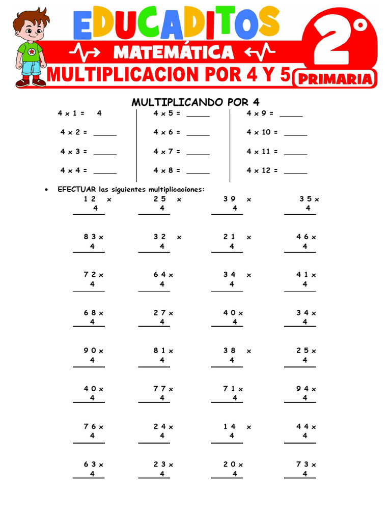 Multiplicacion Por 4 y 5 para Segundo Grado de Primaria | PDF ...