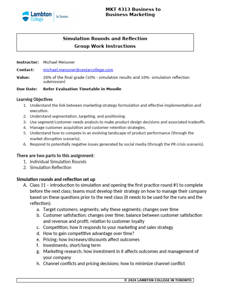 MKT 4313 - Simulation Rounds and Reflection - Instructions - MDM | PDF ...