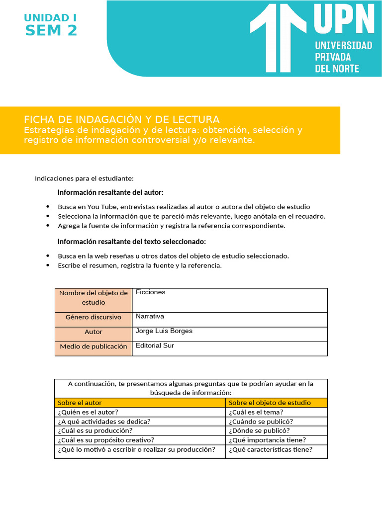 Ficha de Indagación - Semana 2 Comu... | PDF | Cuentos | Autor