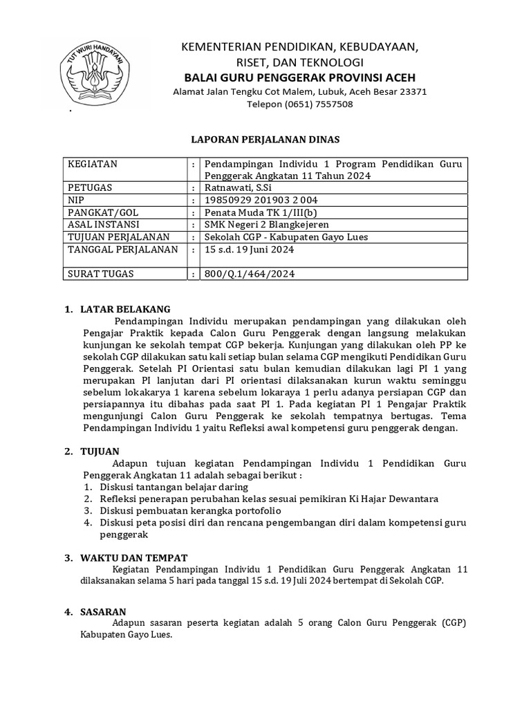 Laporan Perjadin Pertama CGP 2 | PDF