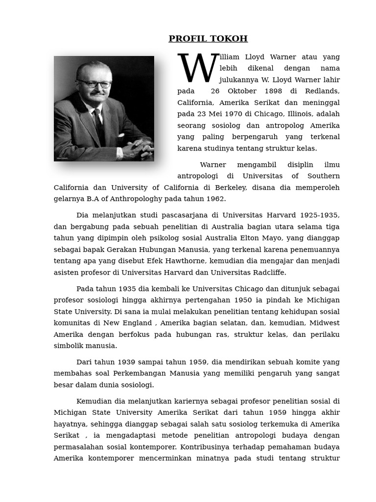 Profil W. Lloyd Warner: Sosiolog Terkenal | PDF