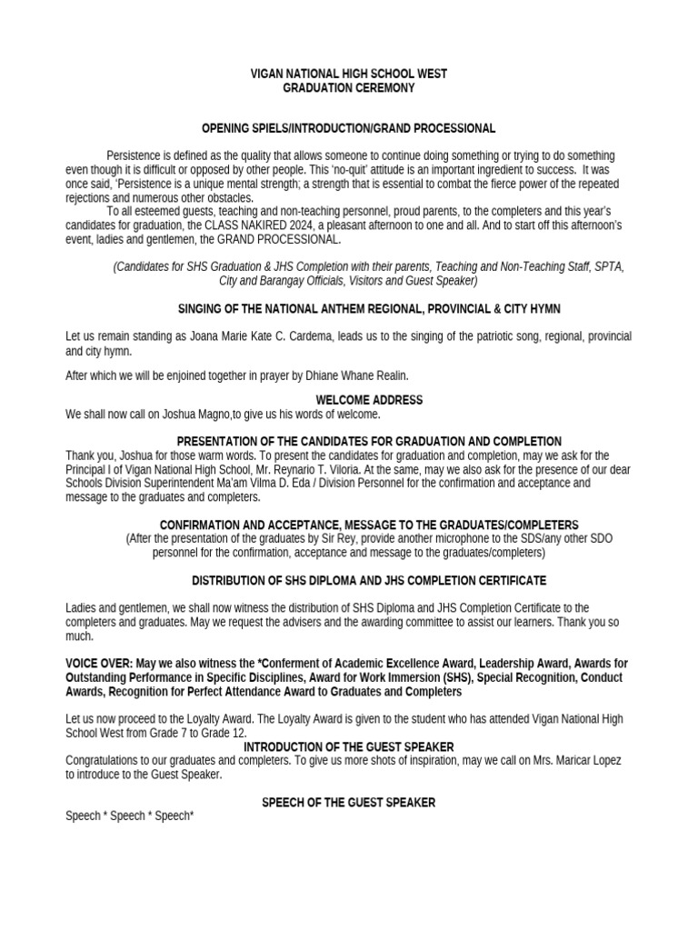 Vigan National High School West Program Script | PDF | Career & Growth