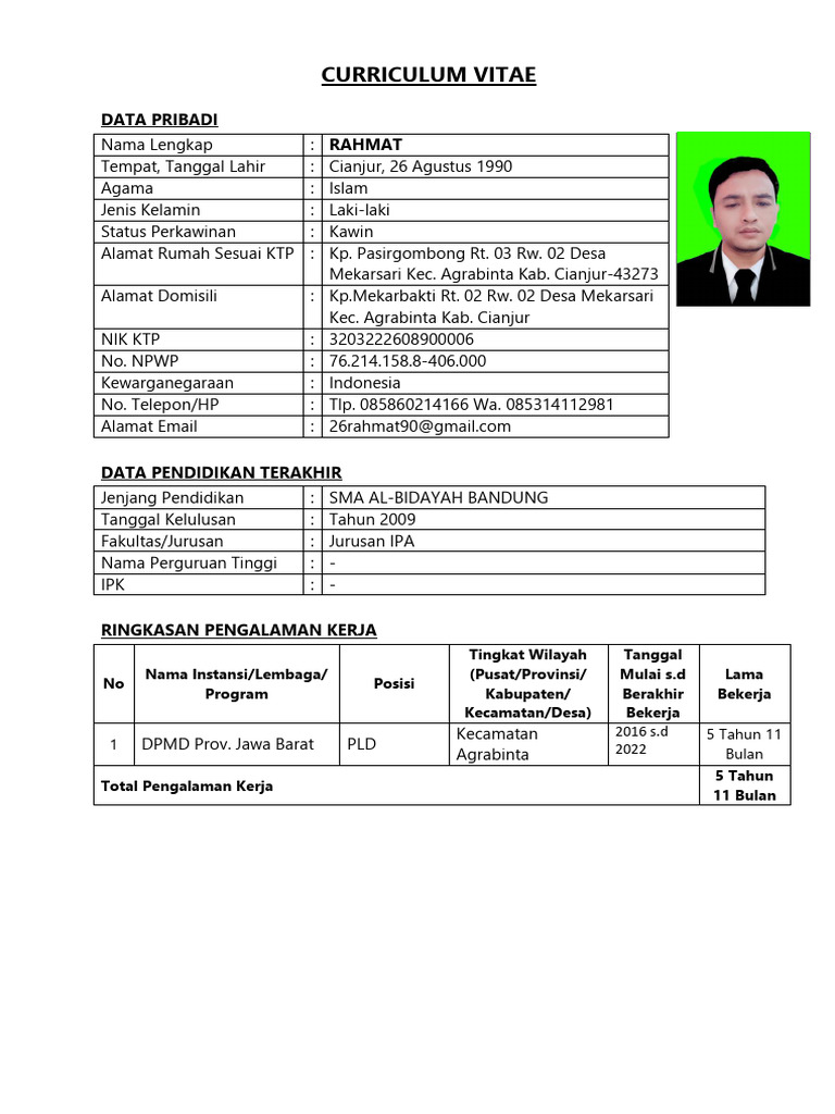 Rahmat CV TPP 2022 | PDF