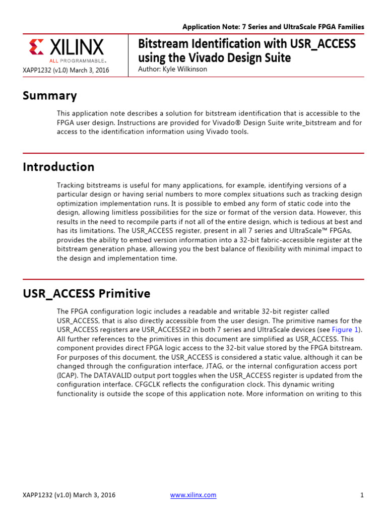Bitstream Tracking with USR_ACCESS | PDF | Field Programmable Gate ...