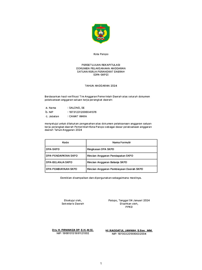 DPA-SKPD Palopo 2024 | PDF