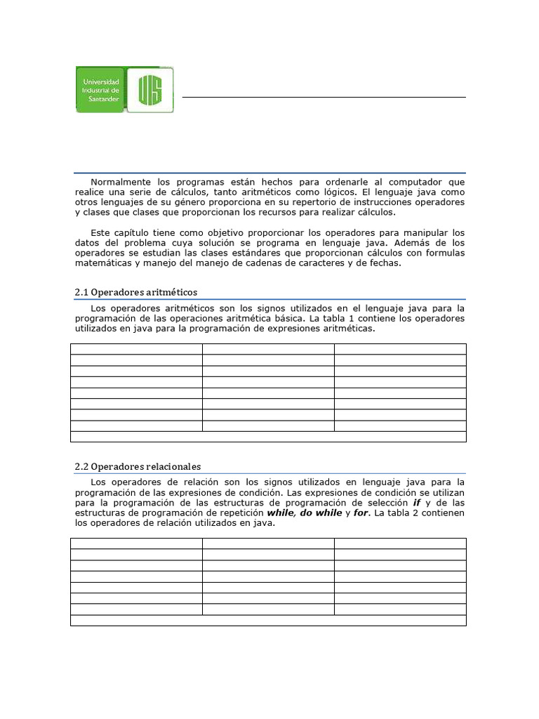 Operaciones Java | PDF | Java (lenguaje de programación) | Lenguaje de programación