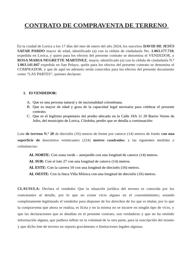 Sra. Rosa Negrette - Contrato de Compraventa | PDF | Ley común