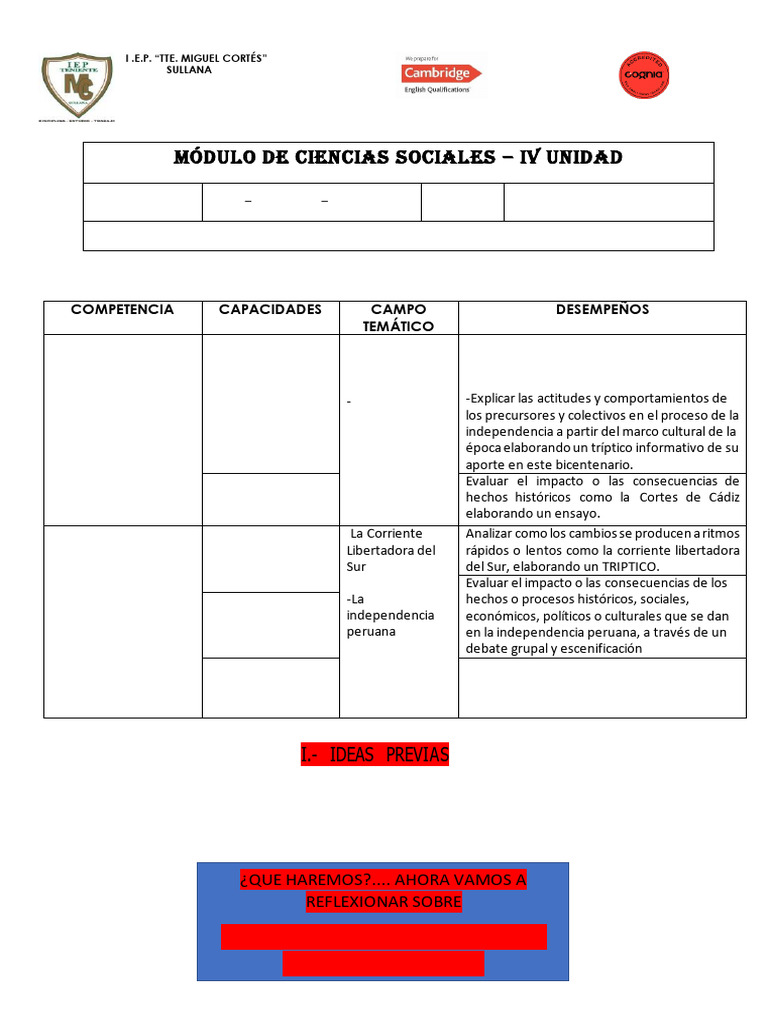 Modulo 4 Unidad de CC - SS de 3ero Sec. | PDF | Perú | Constitución