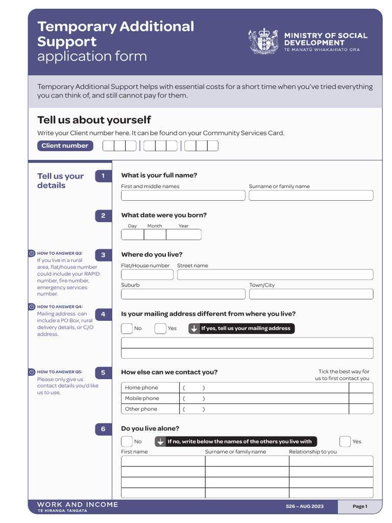 Temporary Additional Support Application Form | PDF | Child Support ...
