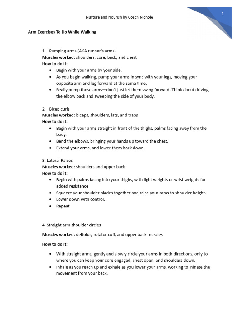 Arm Exercises for Walking Workouts | PDF | Arm | Shoulder