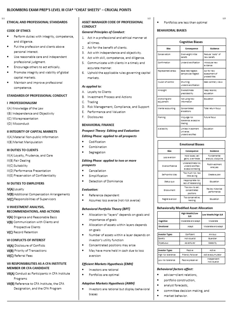 Cheat Sheet (Bloomberg - S Level III CFA (R) Exam Prep) | PDF | Derivative (Finance) | Risk