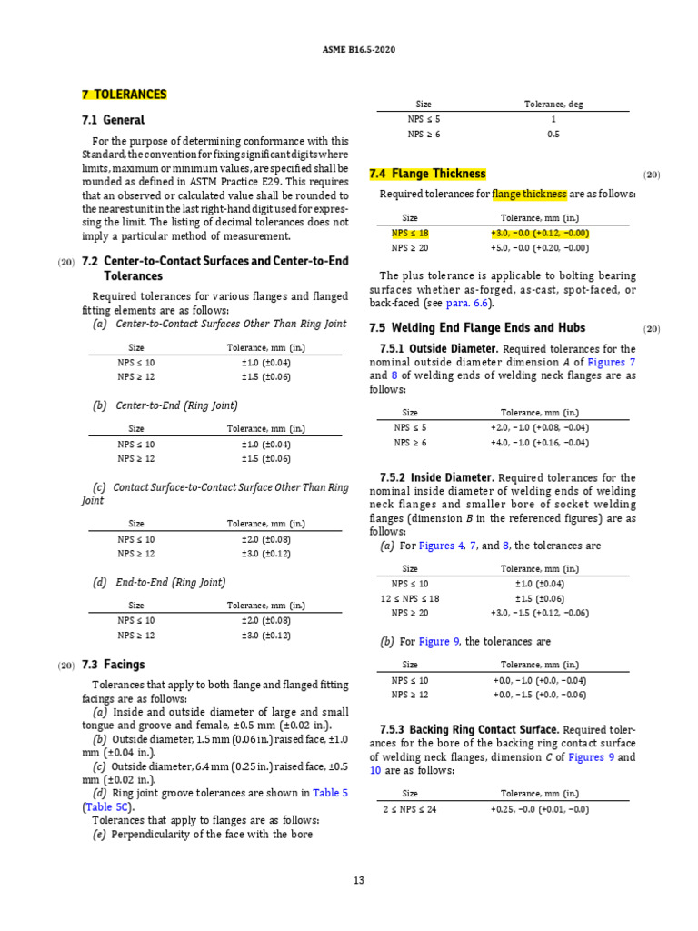 ASME B16.5-2020 Flange Tolerances | PDF | Engineering Tolerance ...