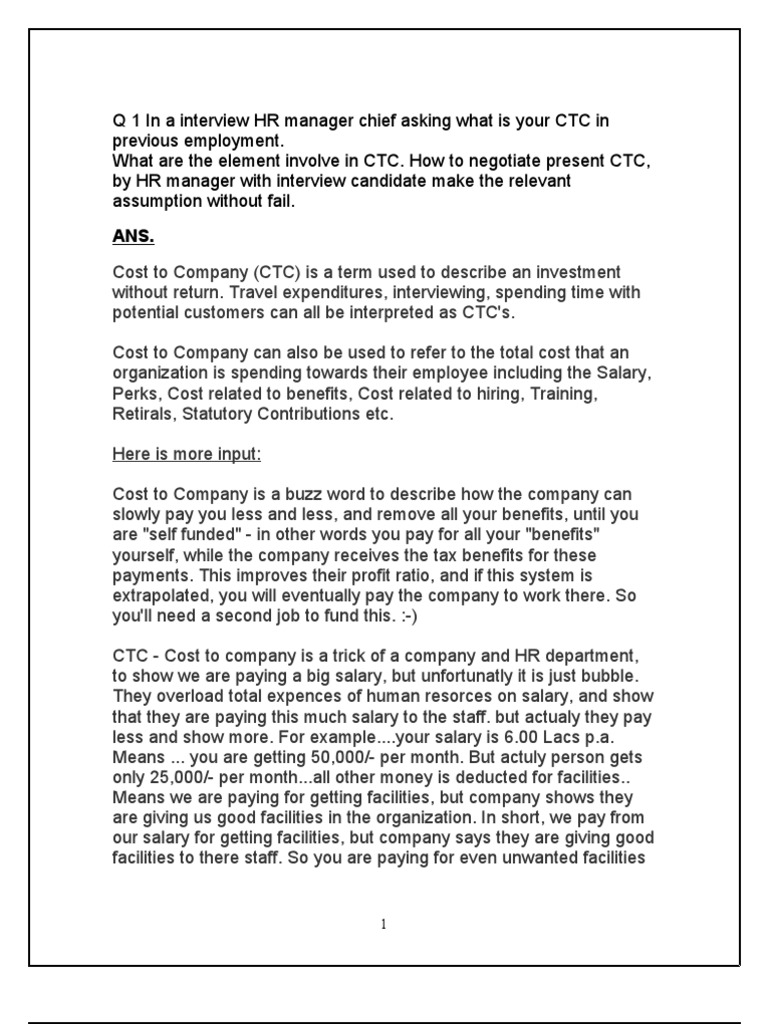 CTC | PDF | Employee Benefits | Employment