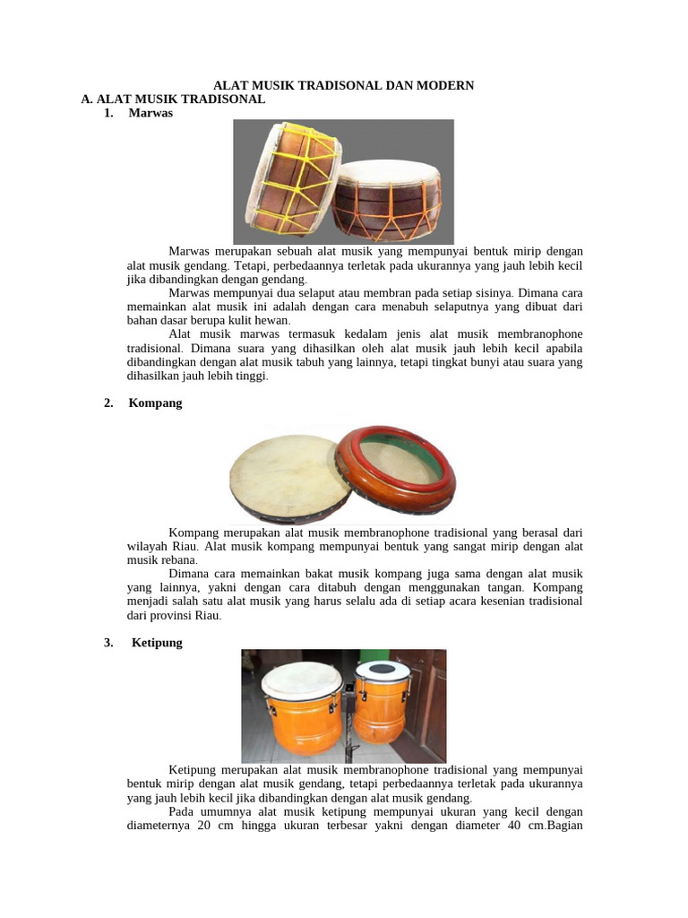 Alat Musik Tradisonal Dan Modern | PDF | Seni & Disiplin Bahasa