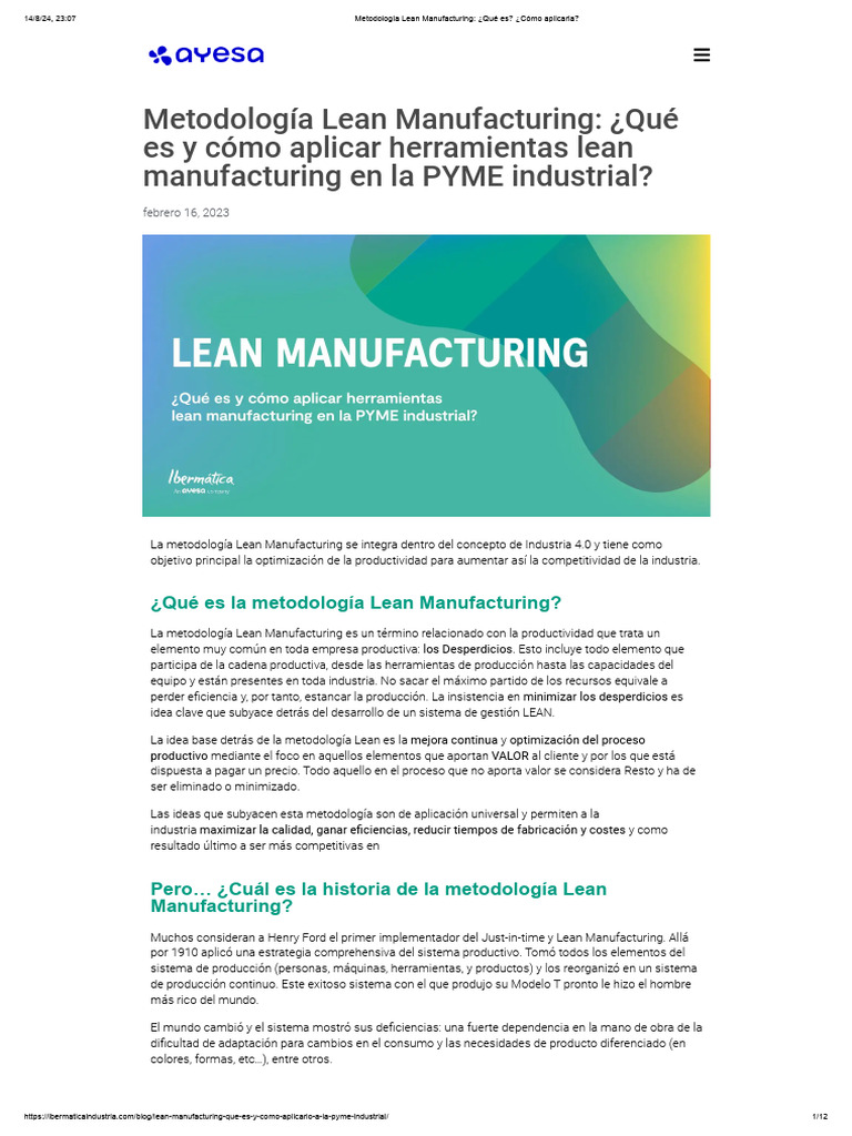 Metodología Lean Manufacturing - ¿Qué Es - ¿Cómo Aplicarla | PDF | Lean ...