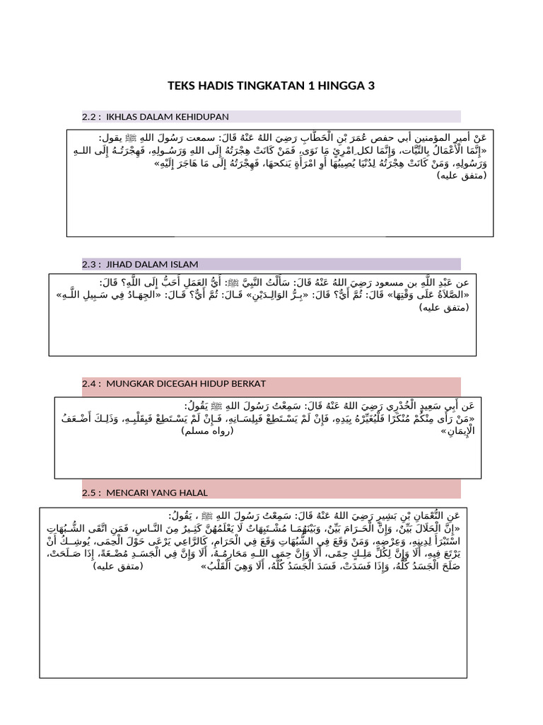 Teks Hadis & Al-Quran Tingkatan 1 Hingga 3 . | PDF