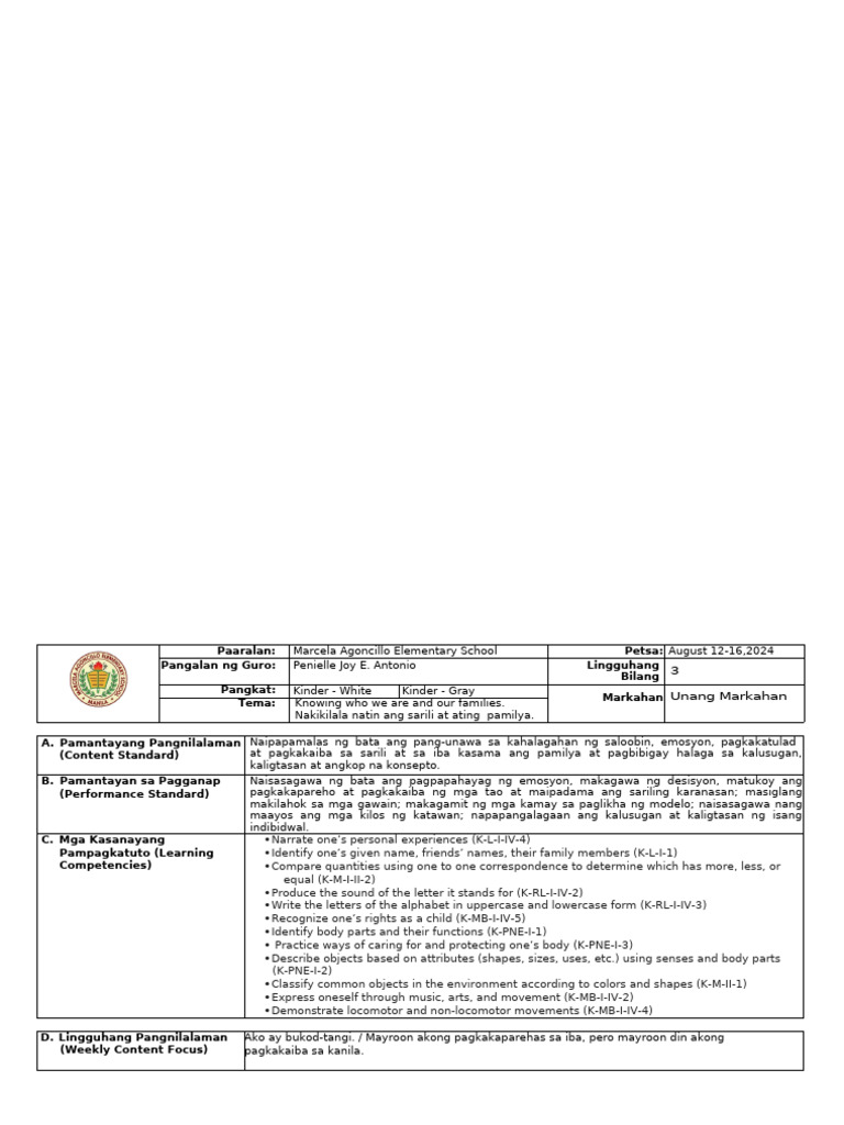 Week3 Matatag LP Exemplar | PDF
