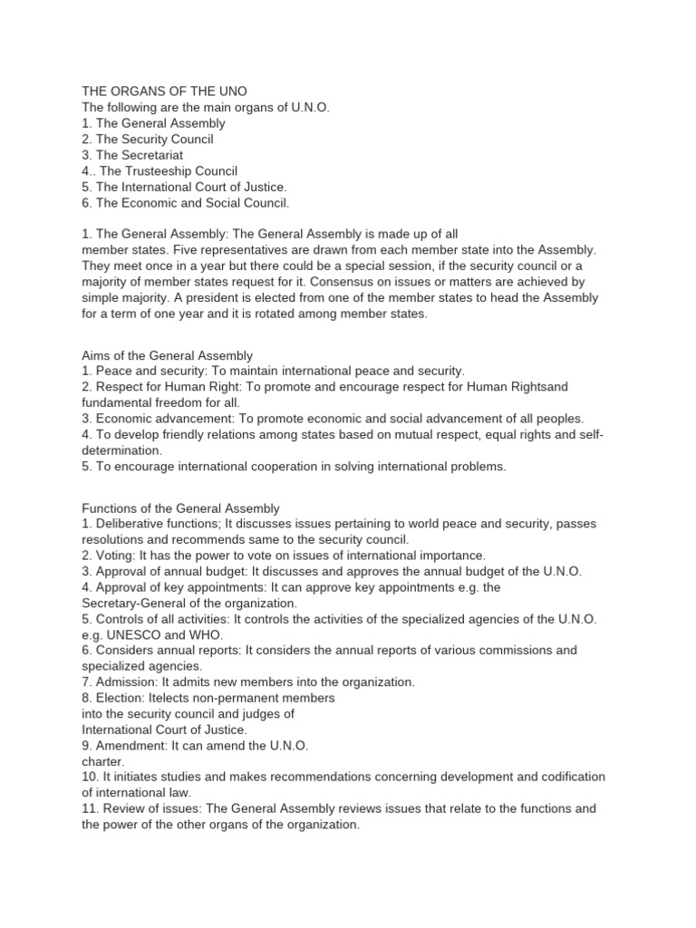 The Organs of The Uno | PDF | United Nations | International Relations