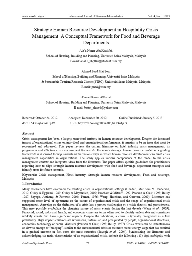 Strategic Human Resource Development in | PDF | Crisis Management ...