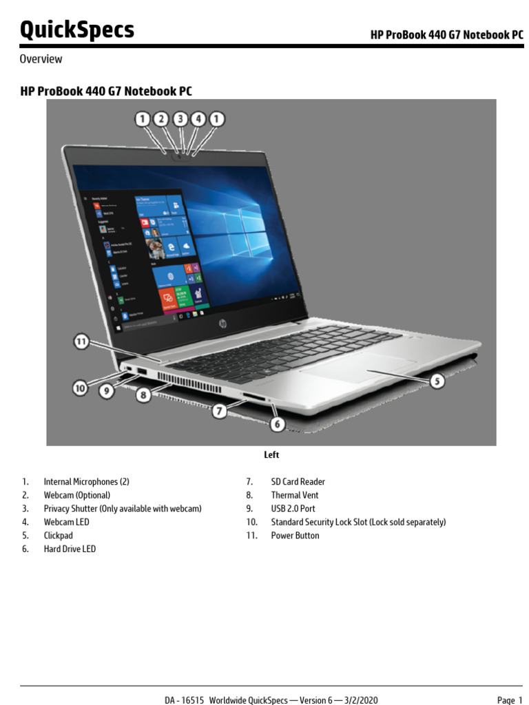 HP ProBook 440 G7 Notebook PC | PDF | Solid State Drive | Ieee 802.11