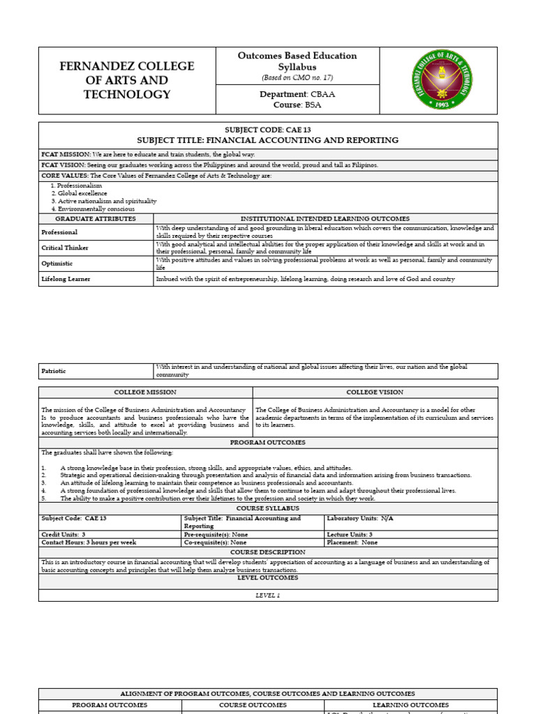 Financial Accounting and Reporting Syllabus | PDF | Debits And Credits ...