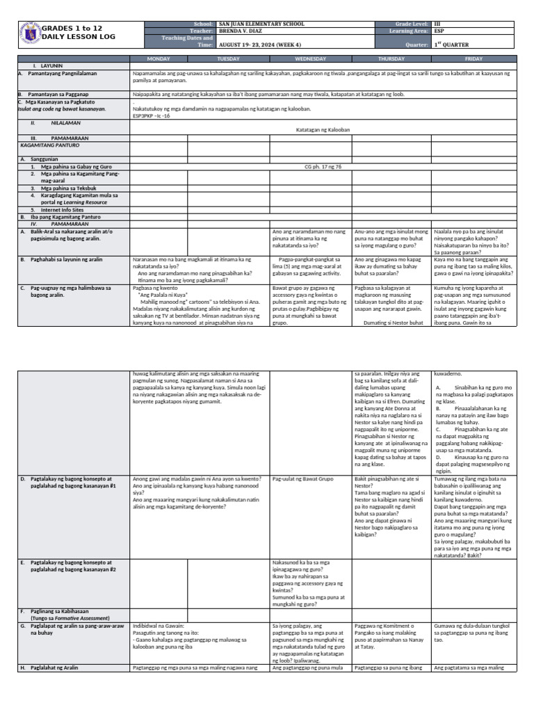 DLL - Esp 3 - Q1 - W4 | PDF