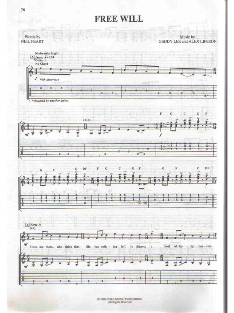 RUSH - Free Will Tabs | PDF