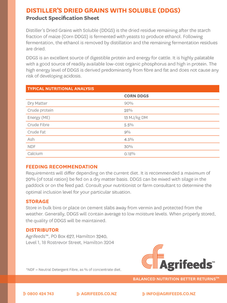 DDGS Product Spec Sheet | PDF | Dietary Fiber | Diet & Nutrition