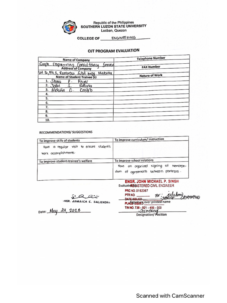 Ojt Evaluation Form Pdf