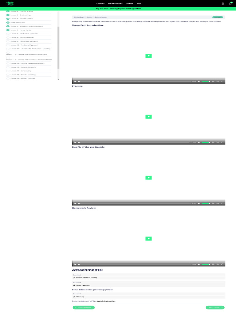 Lesson 1 - Balance Lesson - Motion Design School | PDF