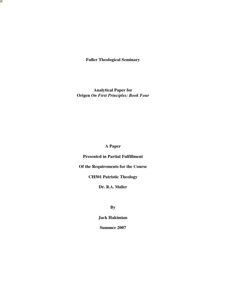 Origen On First Principles Book Four | PDF | Origen | Hermeneutics