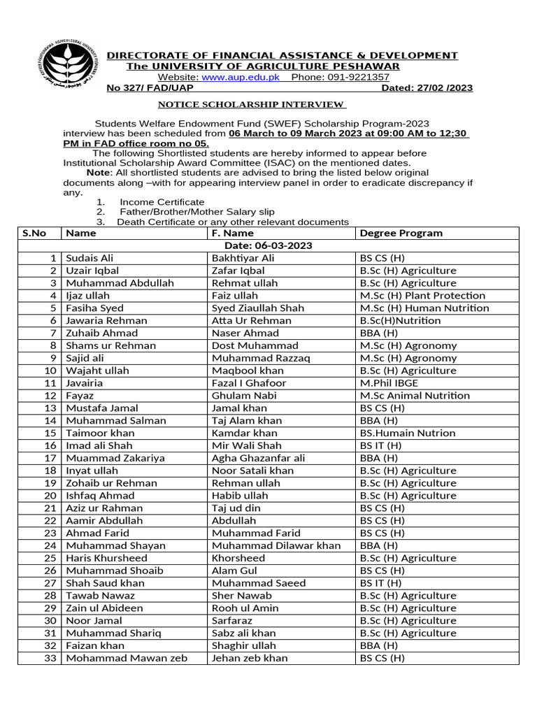 SWEF Notice For Interview | PDF