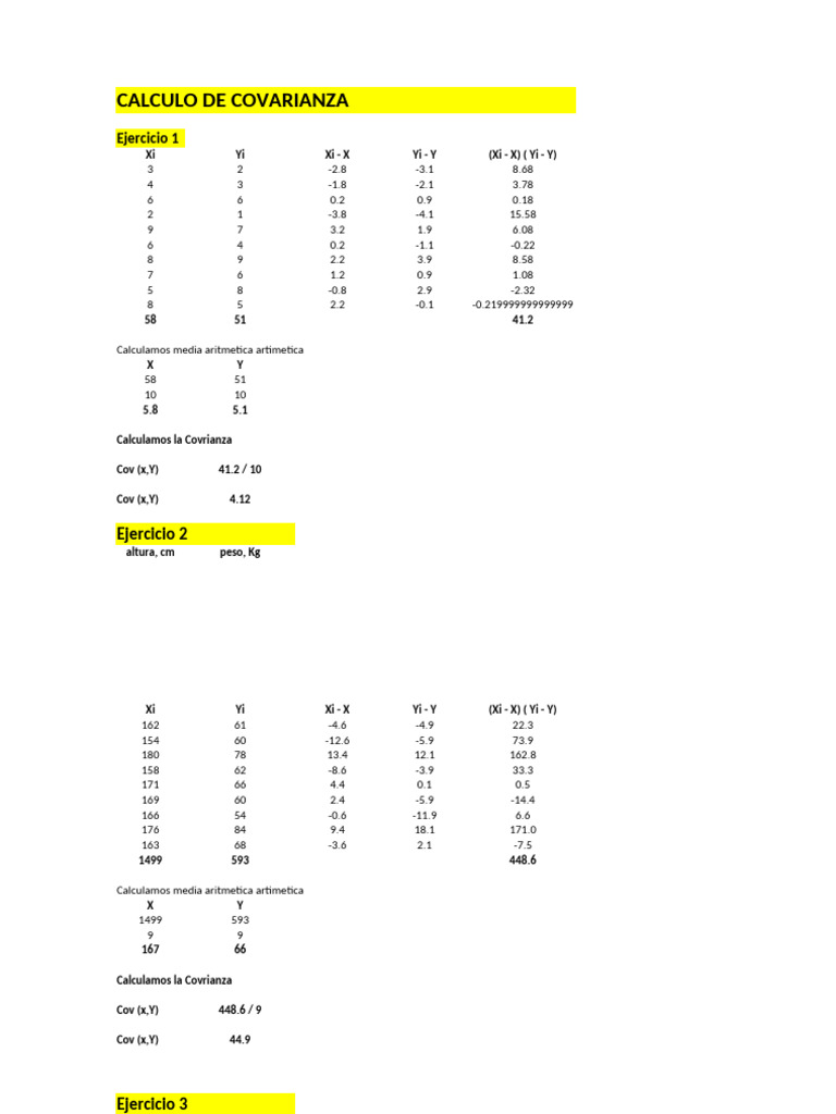 Taller 11 Calculo de Covarianza | PDF | Matemáticas | Aritmética