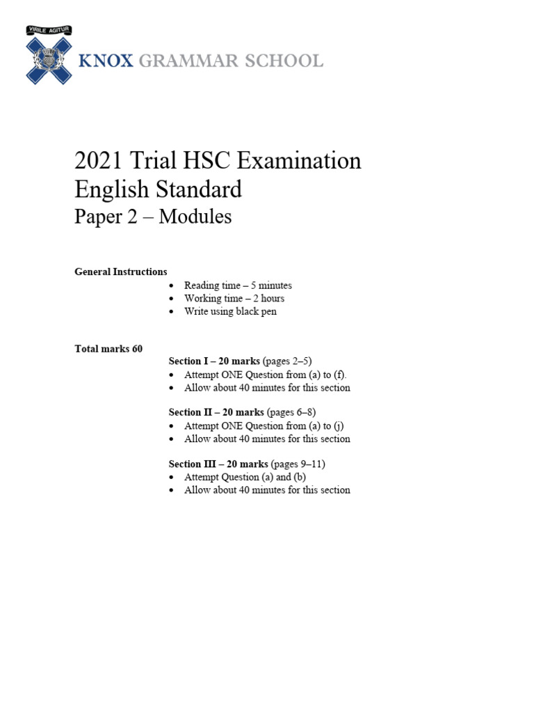 Knox 2021 Standard Paper 2 Trial Exam | PDF